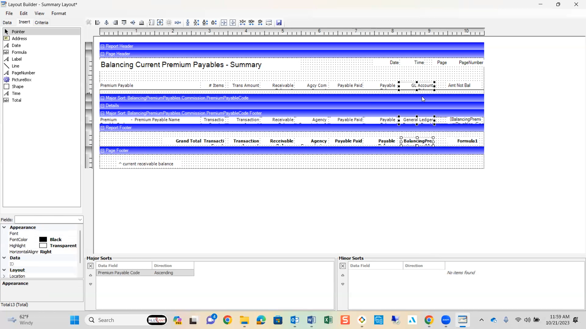 Add functionality to the “Balancing Current Premium Payables Reports ...
